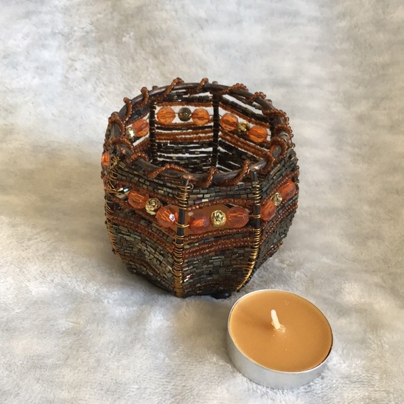 handcrafted | Accents | Harvest Beaded Metal Candle Holder With Two ...